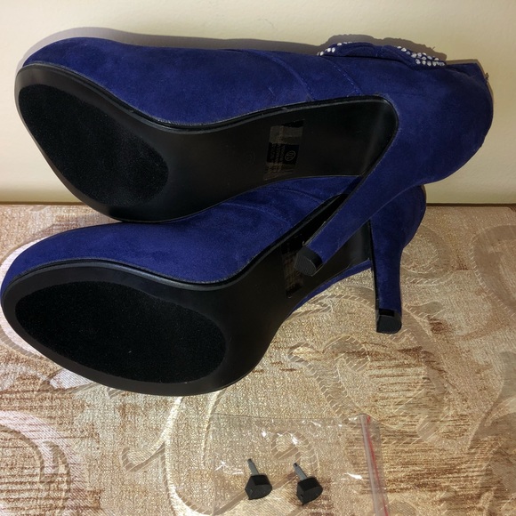 Shoes | Royal Blue High Heel Platform Rhinestone Booties | Poshmark